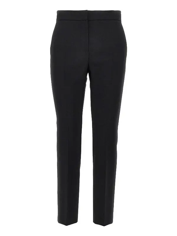 Max Mara Stretch Wool Canvas Cropped Straight Leg Pants - Black