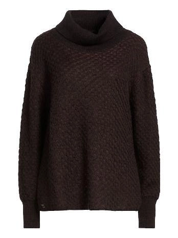 MANILA GRACE Dark Knit Turtleneck With Designer Plaque - Brown