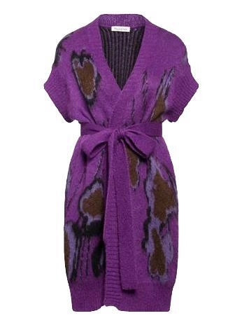 MANILA GRACE Jacquard-knit Belted Cardigan - Purple