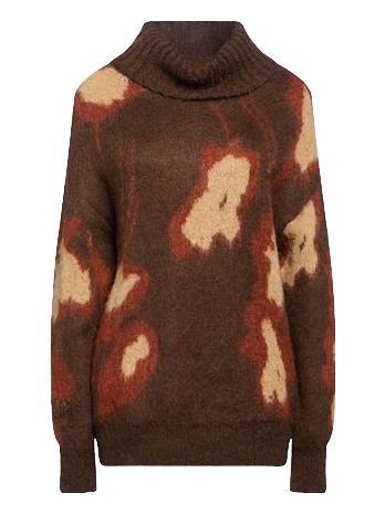 MANILA GRACE Jacquard-knit Floral-print Turtleneck Sweater - Brown