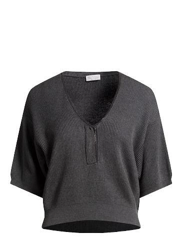 Brunello Cucinelli Cotton Mélange Ribbed Knit V-neck Sweater - Grey