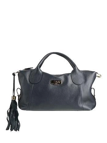 BALDININI Pebbled Leather Large Bowler Bag - Navy