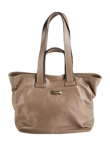 BALDININI Taupe Pebbled Leather Shoulder Bag With Logo Embellishment - Grey