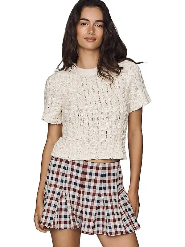 Anthropologie Cable-knit Short-sleeve Sweater - Ivory