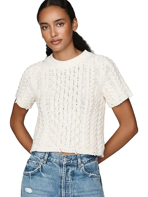 Anthropologie Cable-knit Short-sleeve Sweater - Ivory
