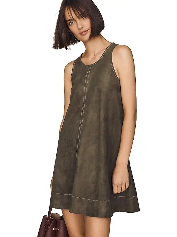 Maeve Keiko Suede Mini Dress - Dried Olive