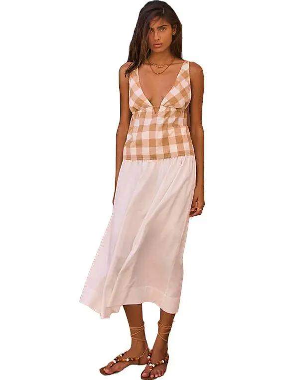 LYREBIRD V-neck Cotton Cami - Brown Plaid
