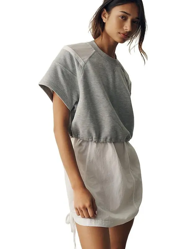 Daily Practice Bubble Hem Mini Dress With Drawstring Detail - Light Grey