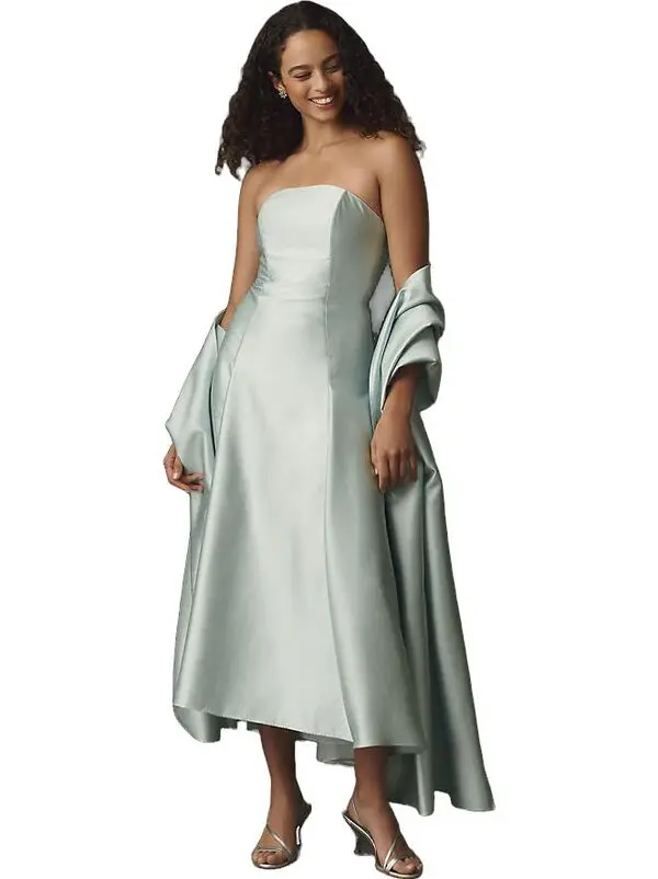 MARE MARE Strapless Drop-waist Midi Dress - Light Blue