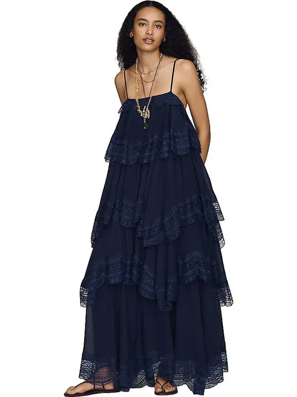 LET ME BE Tiered Lace Maxi Dress - Navy