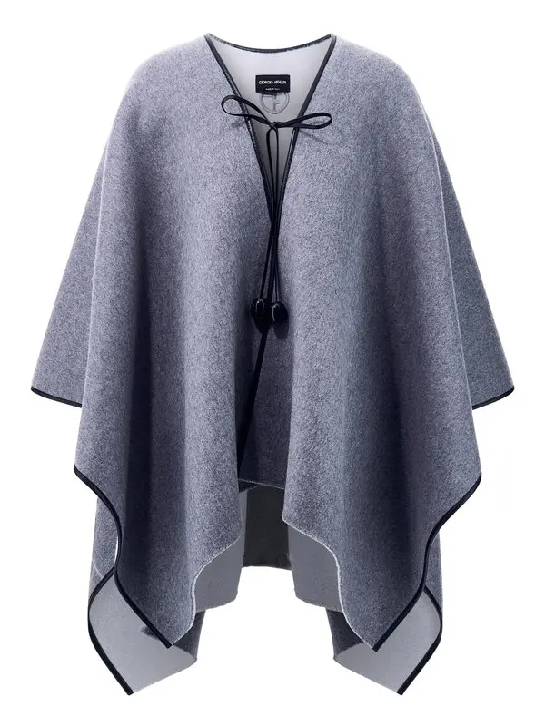 Giorgio Armani Wool And Cashmere Poncho With Leather Trim - Grey