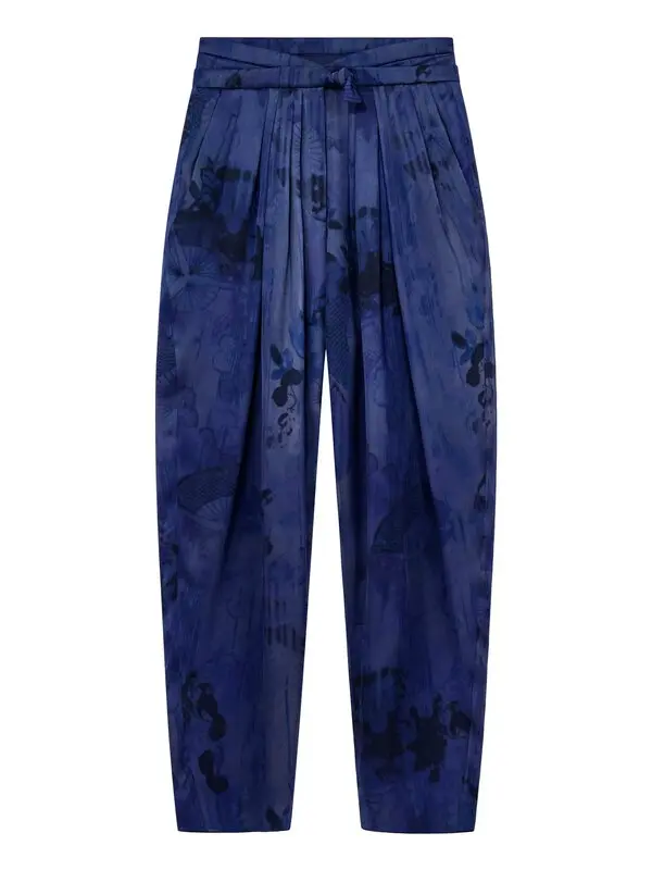 Giorgio Armani Pleated Silk Charmeuse Trousers With Knot Detail - Blue
