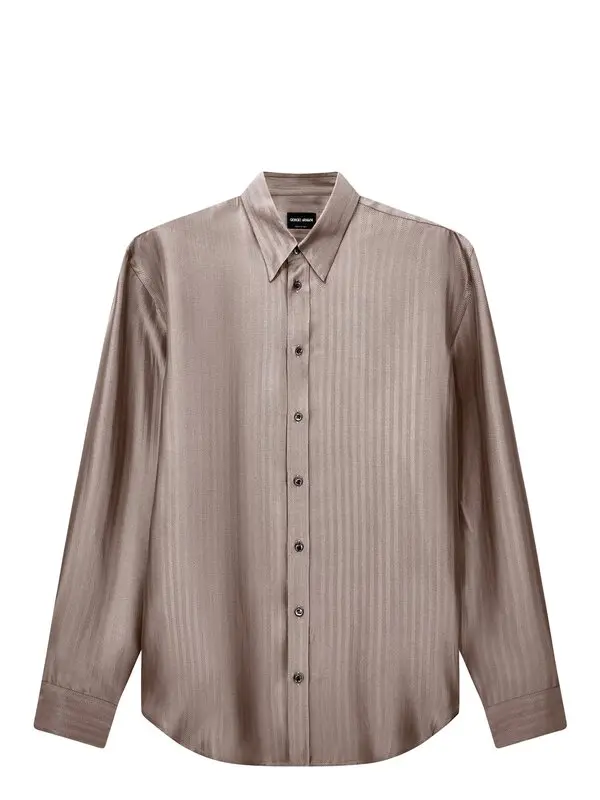 Giorgio Armani Shirt Regular Fit In Viscose And Silk Chevron Jacquard - Brown