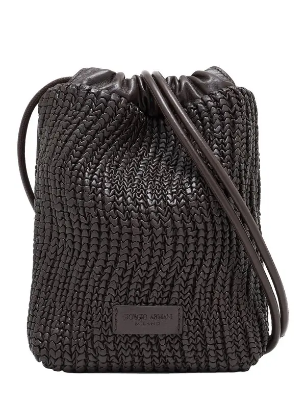 Giorgio Armani Micro Pleated Leather Bucket Bag - Brown