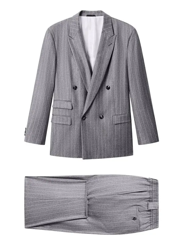 Giorgio Armani Oversized Suit Heritage In Jacquard Pinstripe Virgin Wool - Grey