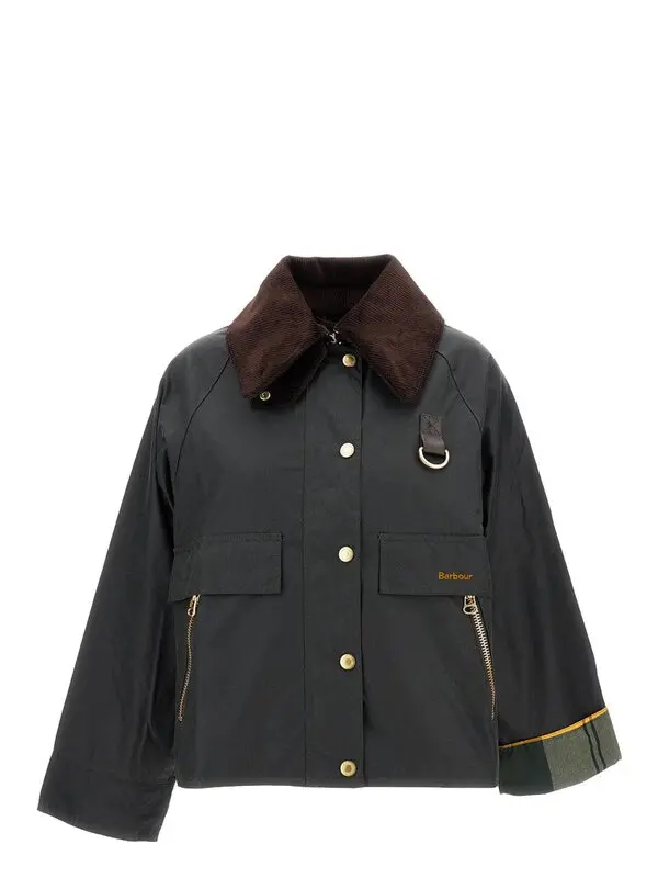 Barbour Waxed Cotton Jacket With Velvet Collar - Verde