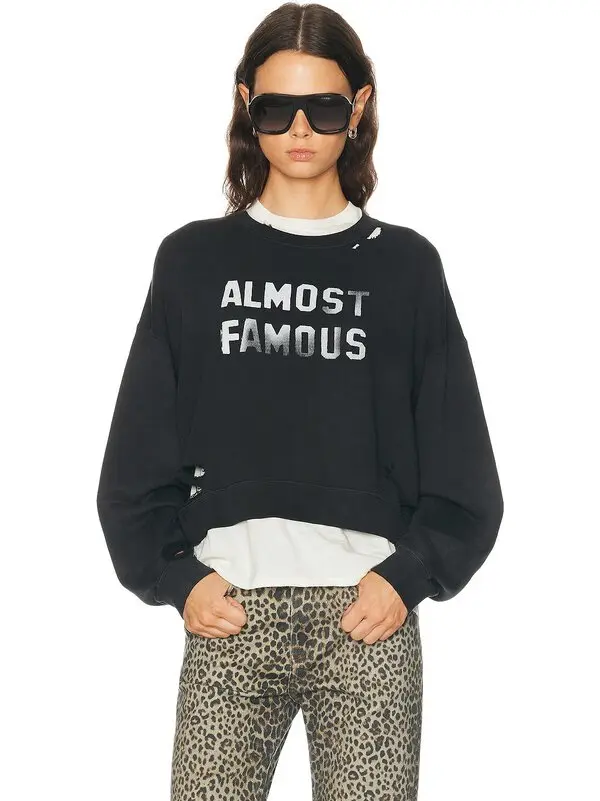 R13 Almost Famous Cropped Crewneck Sweatshirt - Black