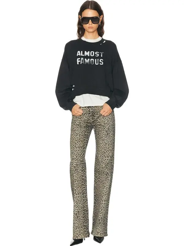 R13 Almost Famous Cropped Crewneck Sweatshirt - Black