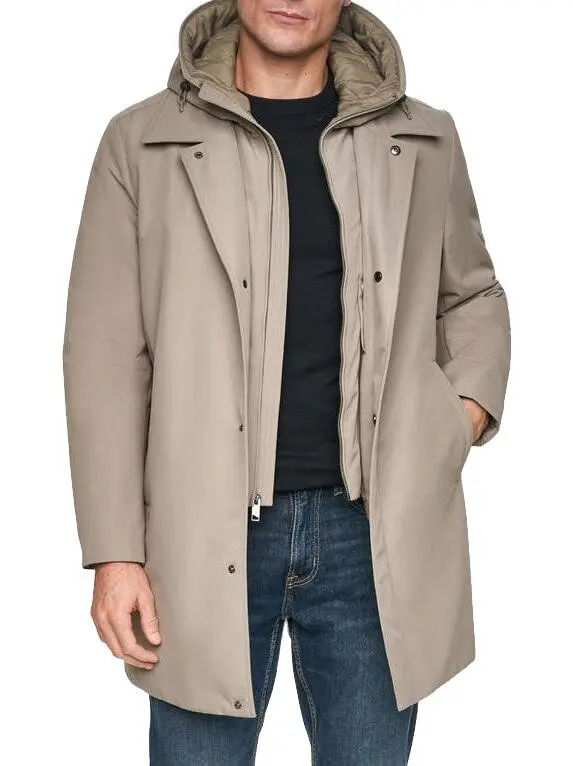 Andrew Marc Hooded Bib Mackintosh Coat - Brindle