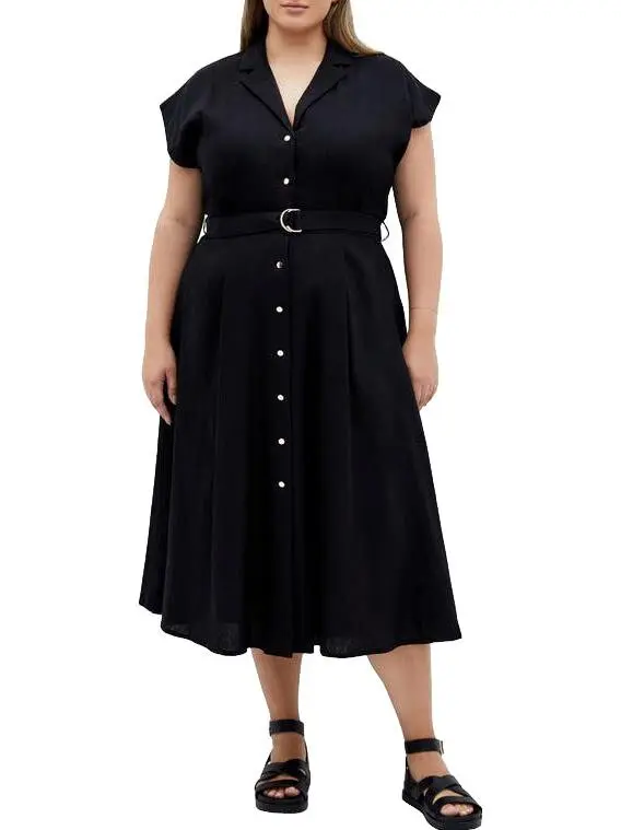 City Chic Liliana Short Sleeve Maxi Shirtdress - Black