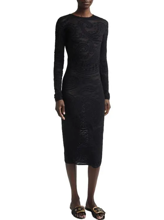 Etro Paisley Jacquard Long Sleeve Midi Sweater Dress - Black