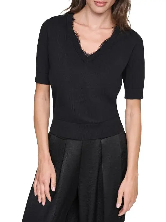 Dkny Lace Trim V-neck Sweater - Black