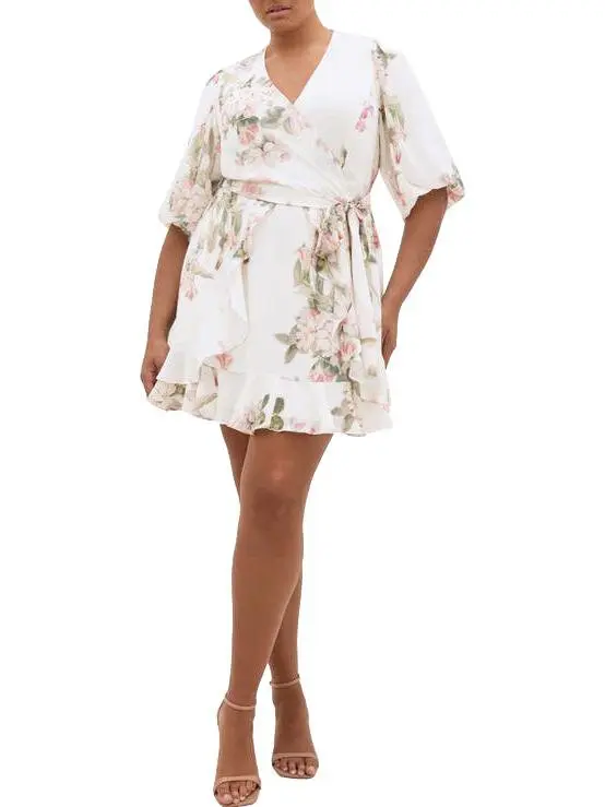 City Chic Koko Floral Wrap Mini Dress - Delicate Fl