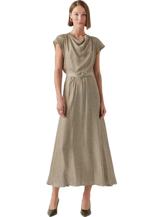 EXQUISE Leslie Midi Dress - Beige Patterned