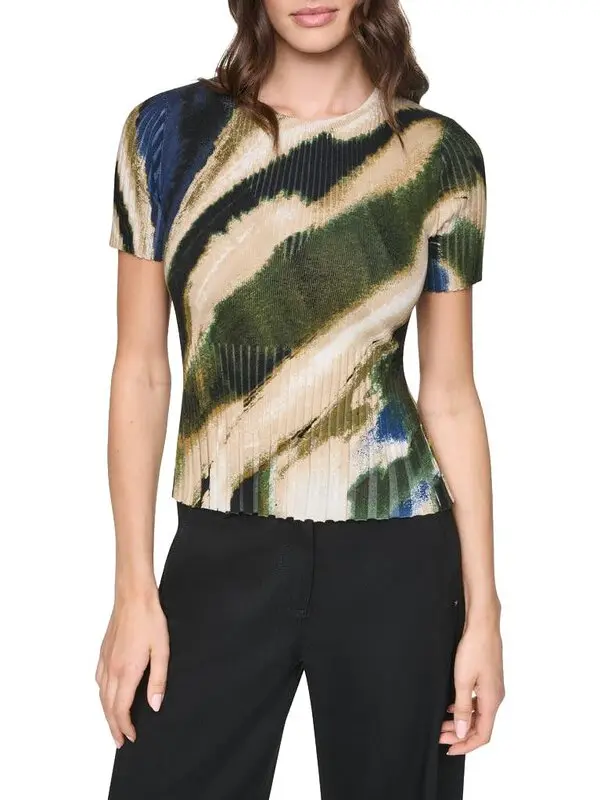 Dkny Printed Mixed Rib Sweater - Brushed Riverside
