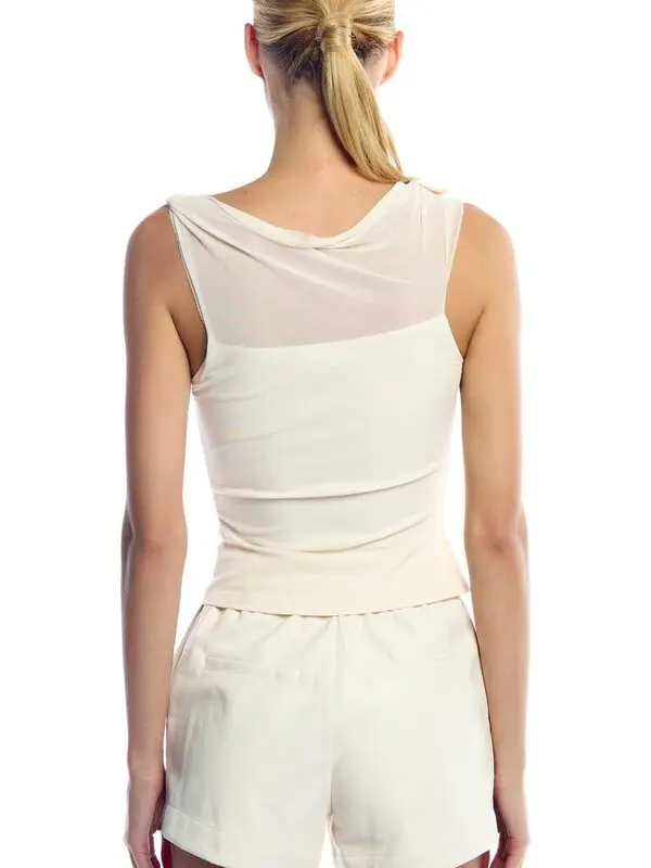 LBLC THE LABEL Bartlett Asymmetrical Mesh Overlay Top - Ivory