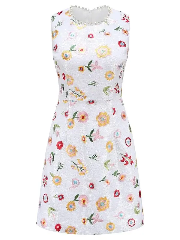 SKYLENCE Floral Embroidered Sequin Mini Dress - Blanche