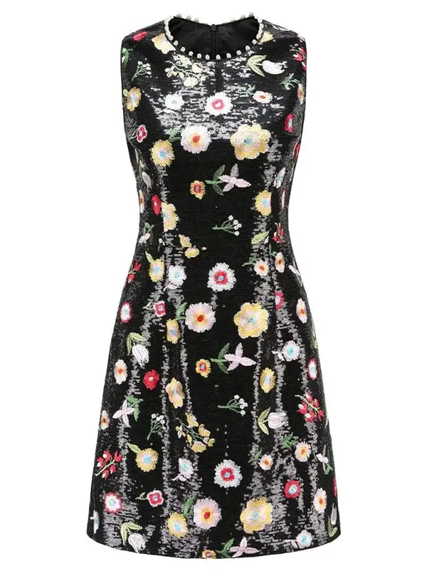 SKYLENCE Floral Embroidered Sequin Mini Dress - Noir