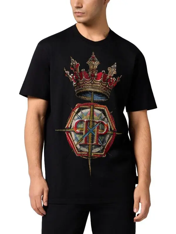 Philipp Plein Round Neck T-shirt Crown Stones - Black
