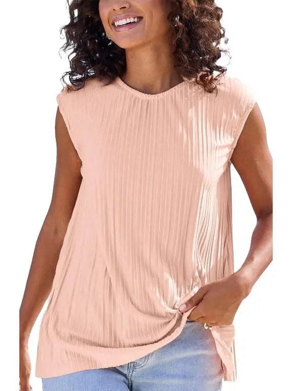 LASCANA Pleated Cap Sleeve Top - Peach