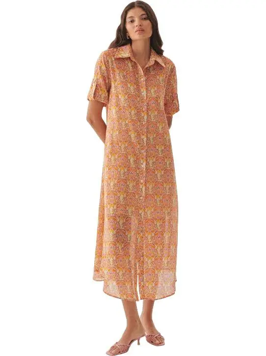 EXQUISE Kailani Midi Dress - Orange Patterned