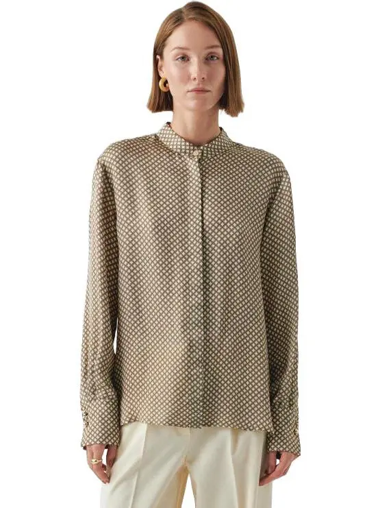 EXQUISE Louise Printed Viscose Shirt - Beige Patterned