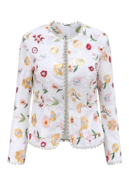 SKYLENCE Embroidered Sequin Jacket - Blanche