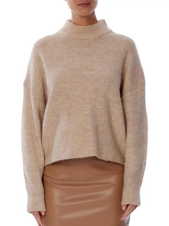 LBLC THE LABEL Nola Sweater Mock Neck, Dolman Sleeve Waffle Knit - Sand