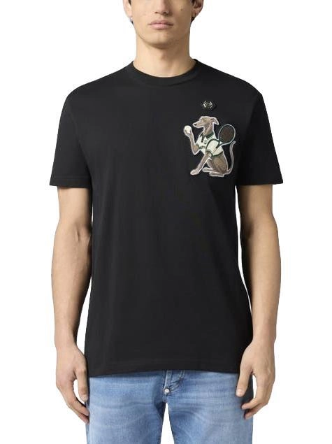 Philipp Plein Round Neck T-shirt Tennis Pet Patch - Black