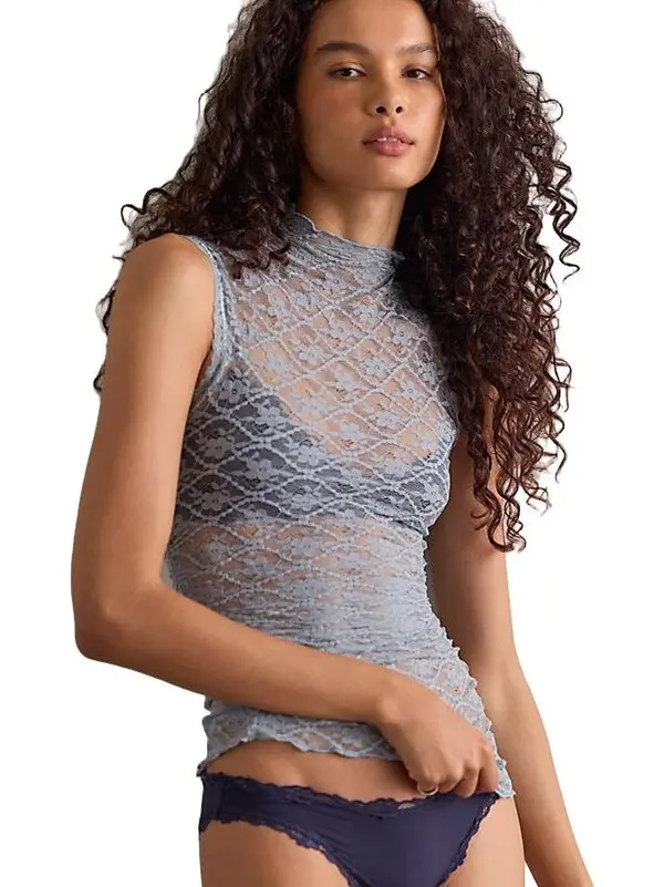 Free People Pretty Problem Mock Neck Tank - Storm Tide