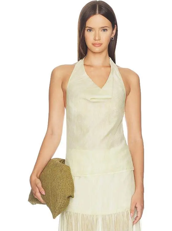 4TH & RECKLESS Semi Sheer Halter Top With Cowl Neck - Lime