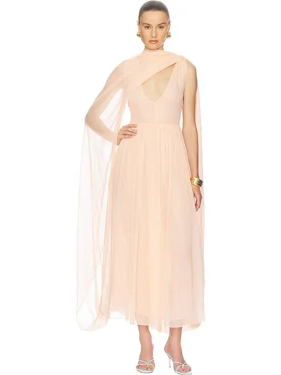 HELSA The Sabine Dress In Silk Chiffon - Peach
