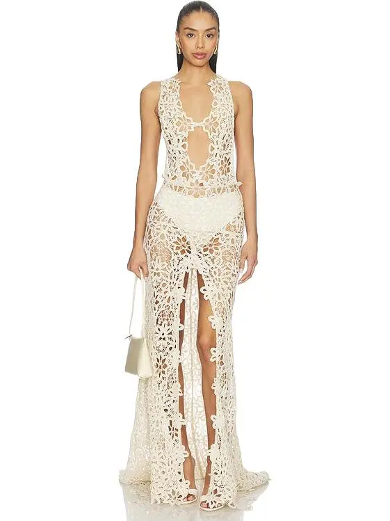 BRONX BANCO Akello Crochet Maxi Dress - Cream