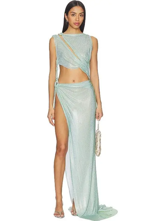 BRONX BANCO Sleeveless Cutout Diamond Gown - Mint