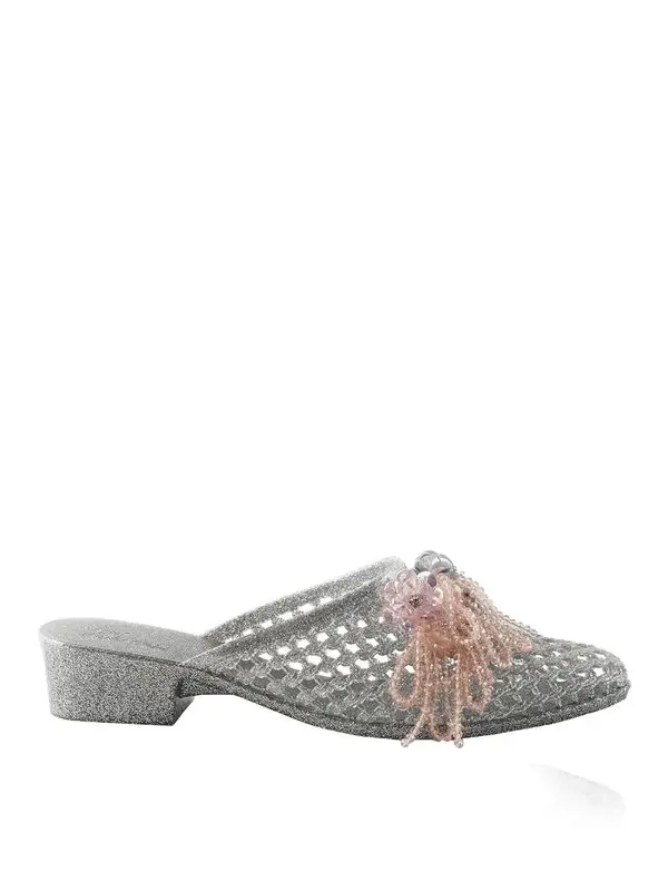HEAVENLY JELLY Wisteria Embellished Jelly Mule - Silver
