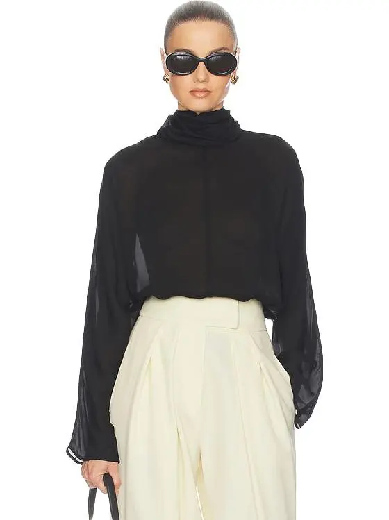 HELSA Dolman Popover Top In Cupro - Black