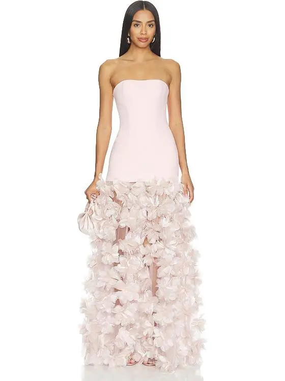 BRONX BANCO Harper Strapless Gown With Floral Embellishments - Blush