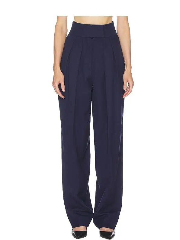 HELSA High Waist Pleated Wool Trousers - Navy