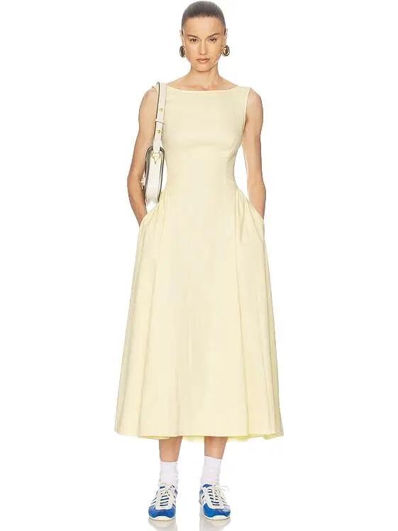 HELSA Stretch Cotton Sateen Midi Dress - Lemontini