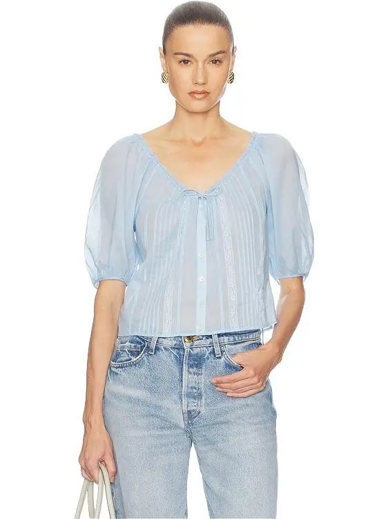 HELSA Voile Peasant Blouse - Light Blue